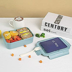 Bento Box Adult Lunch Box, 37OZ Bento box for Adults Kids With Ice Pack 6 Liter Insulated Lunch Bag Set, With Built-in Utensils, Leakproof, Durable, BPA-Free and Food-Safe Materials(Light Blue)