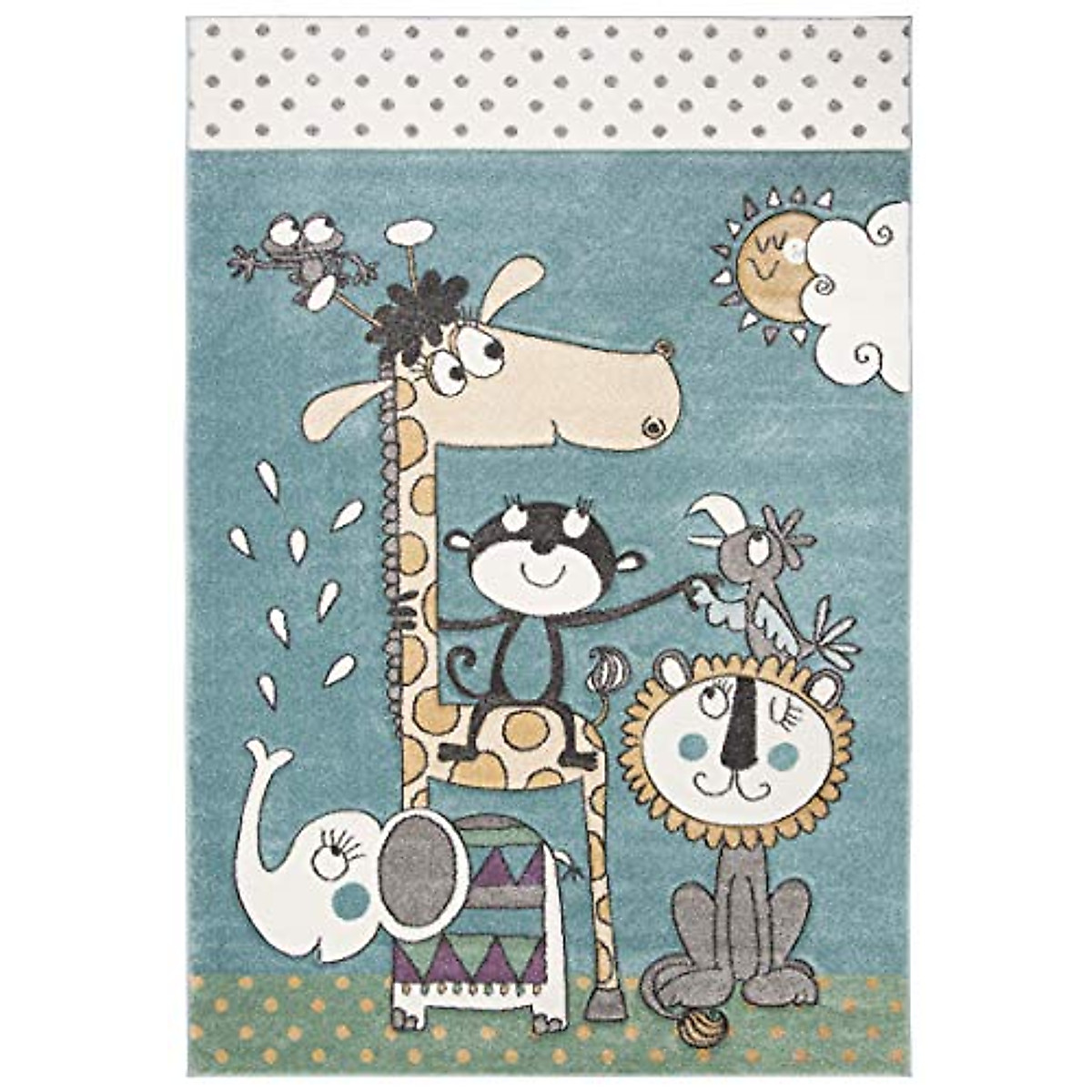 SAFAVIEH Carousel Kids Collection 5'3" x 7'6" Ivory/Blue CRK185A Animal Nursery Playroom Area Rug