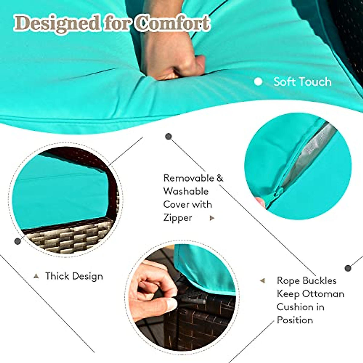 Tangkula 8 Piece Patio Furniture Set, Patiojoy Outdoor Space Saving PE Rattan Sectional Sofa Set for 6 with Waterpfoor Cover, for Garden, Deck, Poolside and Balcony (Turquoise)