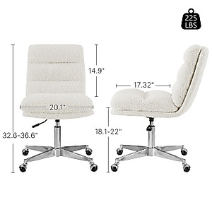 Art Leon Armless Office Desk Chair, Genuine Leather Swivel Task Chair, Mid Century Modern Adjustable Height Office Chair with Wheels, Brown