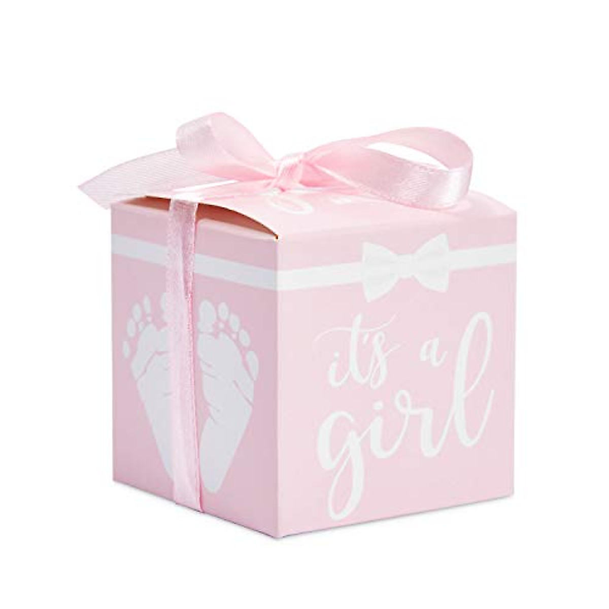 Sparkle and Bash Its a Girl Baby Shower Party Favor Boxes with Ribbons (Pink, 50 Pack)
