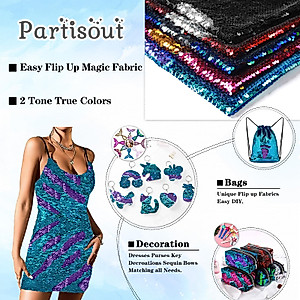 Partisout Sequin Fabric Mermaid Fabric 5mm Two Tone Sparkly Material by The Yard Mesh Reversible Sequence Cloth for Dress Wedding DIY (Turquoise to Purple)
