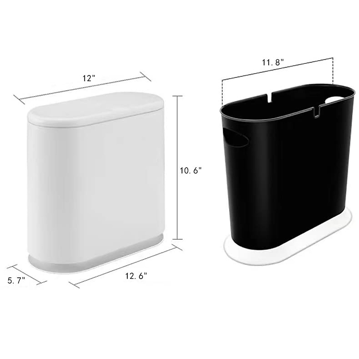 Baosia 8 Liter White Rectangular Plastic Trash Can Wastebasket with Press Type Lid,2.1 Gallon Slim Trash Bin,Narrow Trash Can Waste Bins for Bedroom, Bathroom, Office,Kitchen，Powder Room