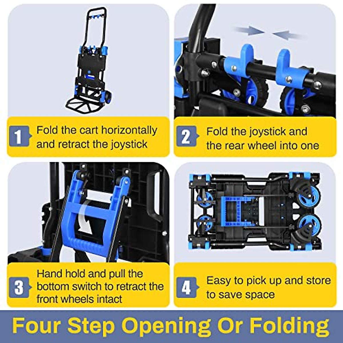 Hand Trucks Heavy Duty Foldable 400LB Load Carrying,Convertible Hand Cart with Retractable Handle,Collapsible Hand Truck with 4 Rubber Wheels, for Luggage/Travel/Personal/Mobile/Office Use.