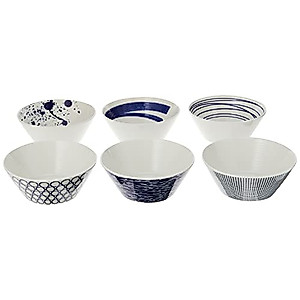 Royal Doulton Porcelain Pacific Mixed Patterns Bowls Set of 6, Blue/White, 5.9"