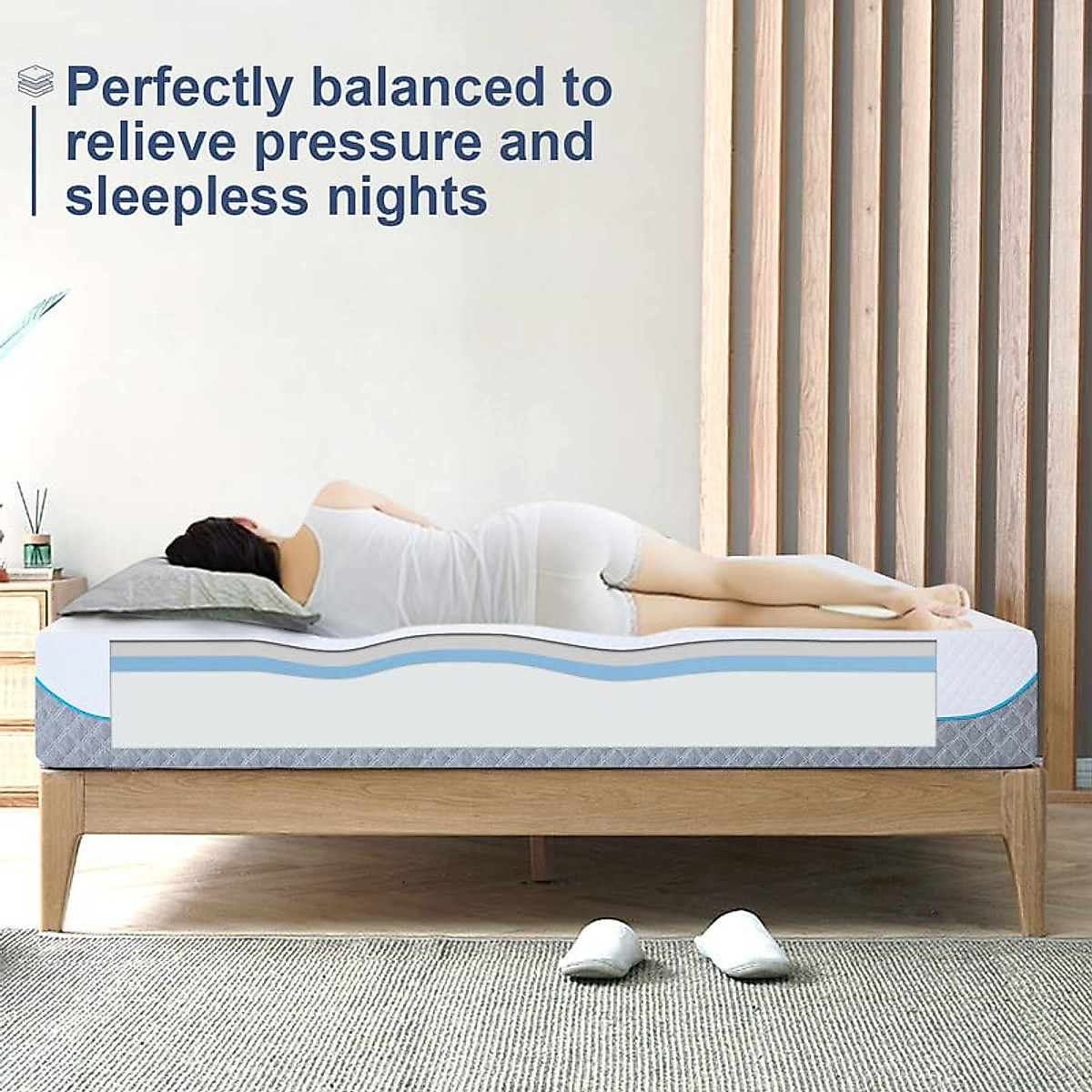 Opoiar Queen Mattress 12 Inch Memory Foam Mattress, Medium Firm Gel Memory Foam Mattress in a Box for Cool Sleep & Back Pain, Foam Bed Mattress, Queen Size Mattresses
