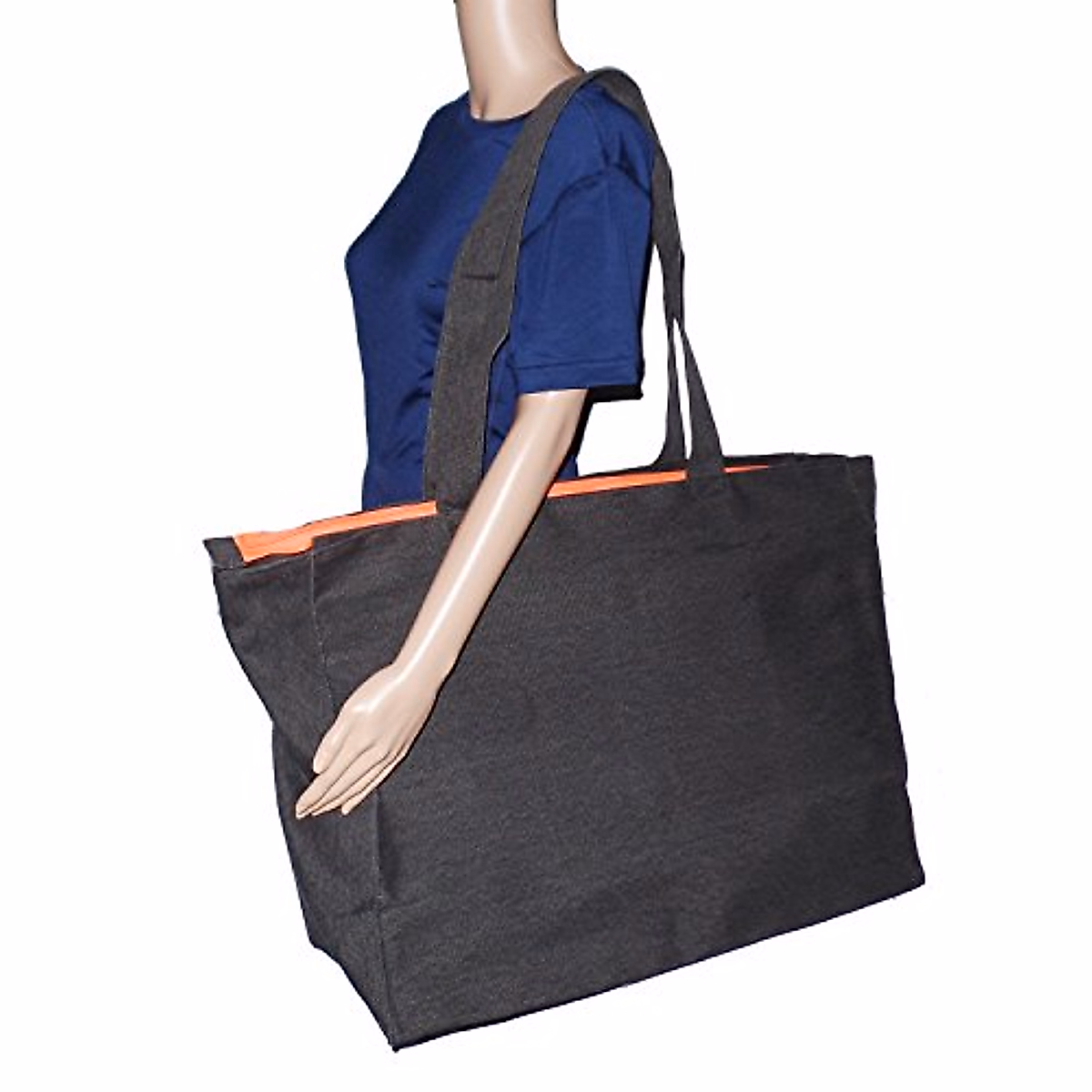 Extra Large Travel Day Tote Bag Heavy Duty Cotton Twill Zip Top (Charcoal Gray)