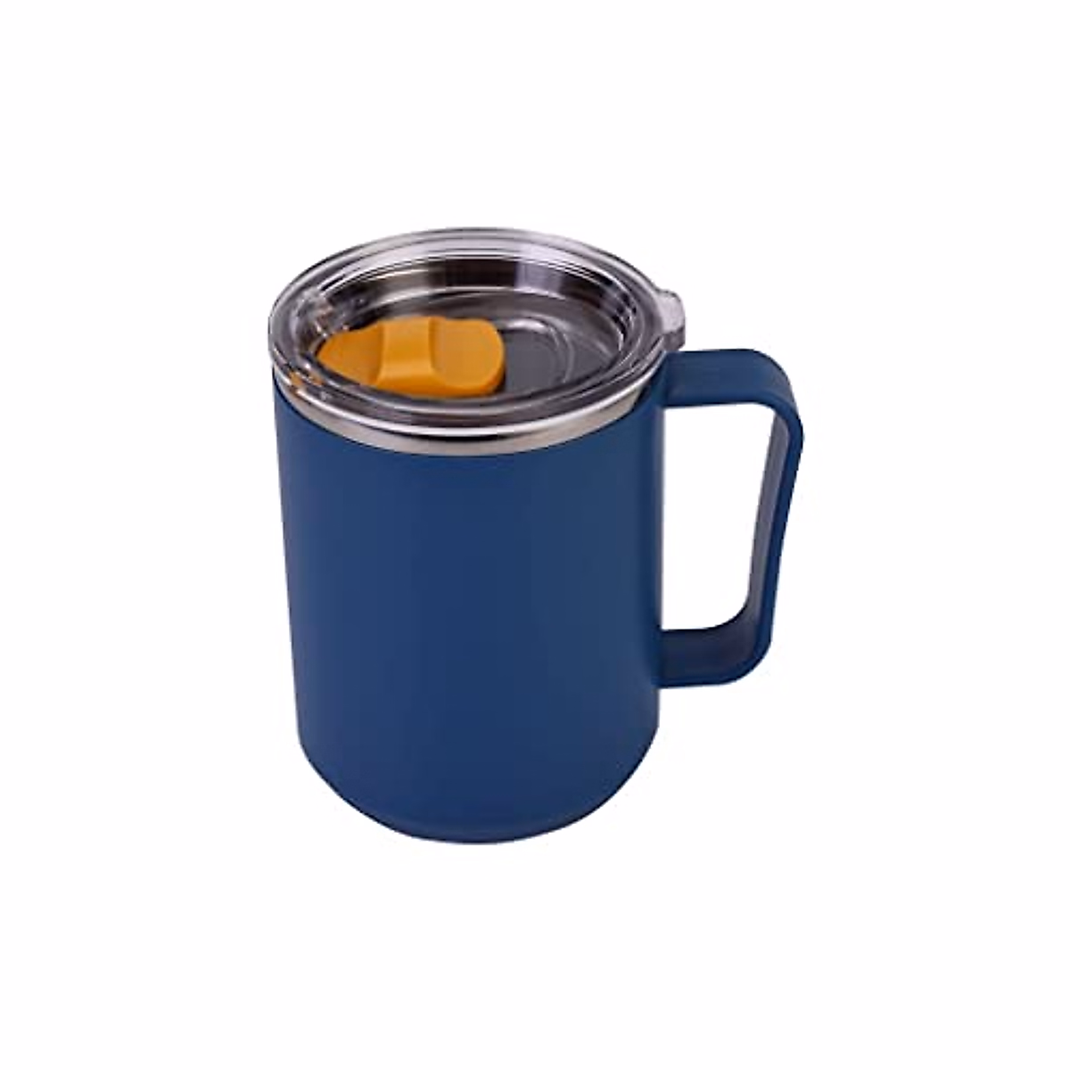 16oz mug cup, with lid and handle to prevent spills or splashes, stainless steel liner, insulated double vacuum design, suitable for storing hot and cold coffee and drinks，navy blue.