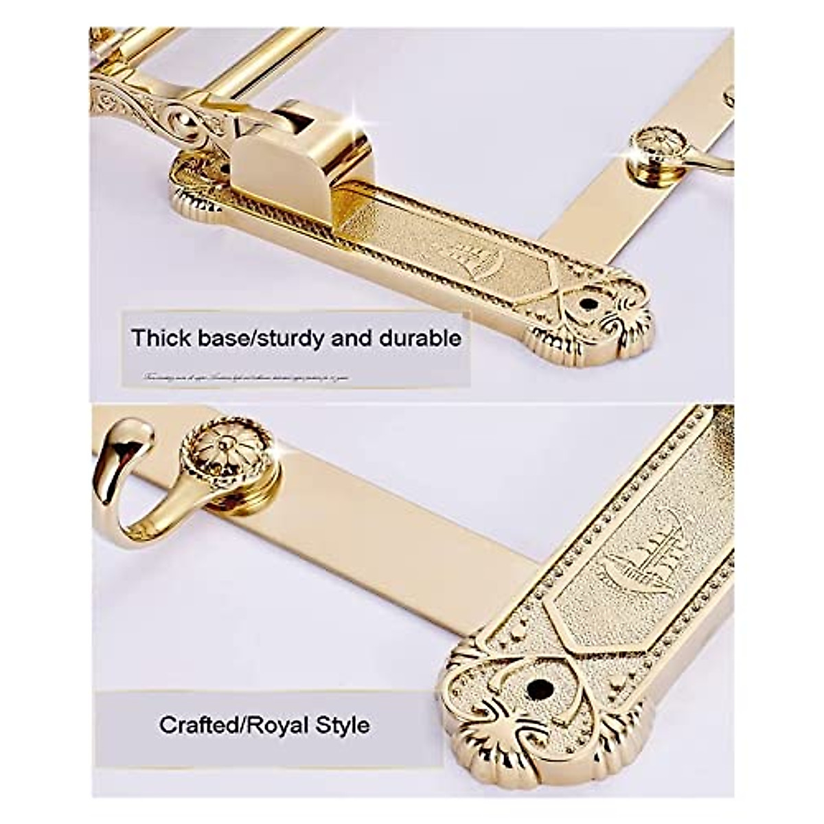 Towel BAR Rack Bathroom Towel Rack Wall Mounted Towel Holder,Bronze Bath Towel Rack,Bathroom Movable Rack Towel Rack with Towel Bars and 4 Hooks,Stainless Steel Bathroom Towel Shelf/Color/Gold (Color