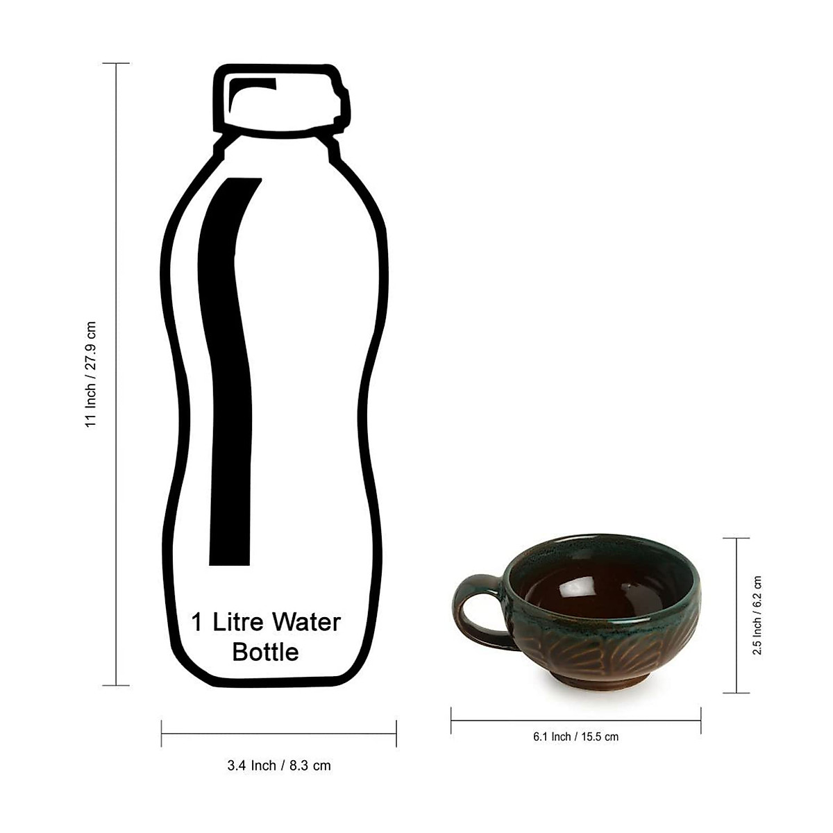 ExclusiveLane 'Amber & Teal' Soup Cups with Spoons & Handle | Set of 4, 300ml | Handpainted Ceramic Bowl for Kitchen | For Cereal Soup Rice Salad Oatmeal | Dishwasher & Microwave Safe | Ideal Gift