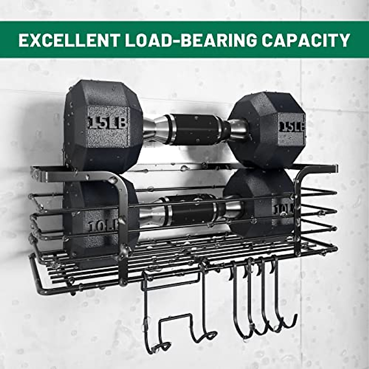 Shower Caddy Basket Shower Racks for Inside Shower Shelf with Soap Dishes and 5 Hooks, 304 Stainless Steel No Drilling Traceless Adhesive Bathroom Storage Organizer, 2 Pack, Black