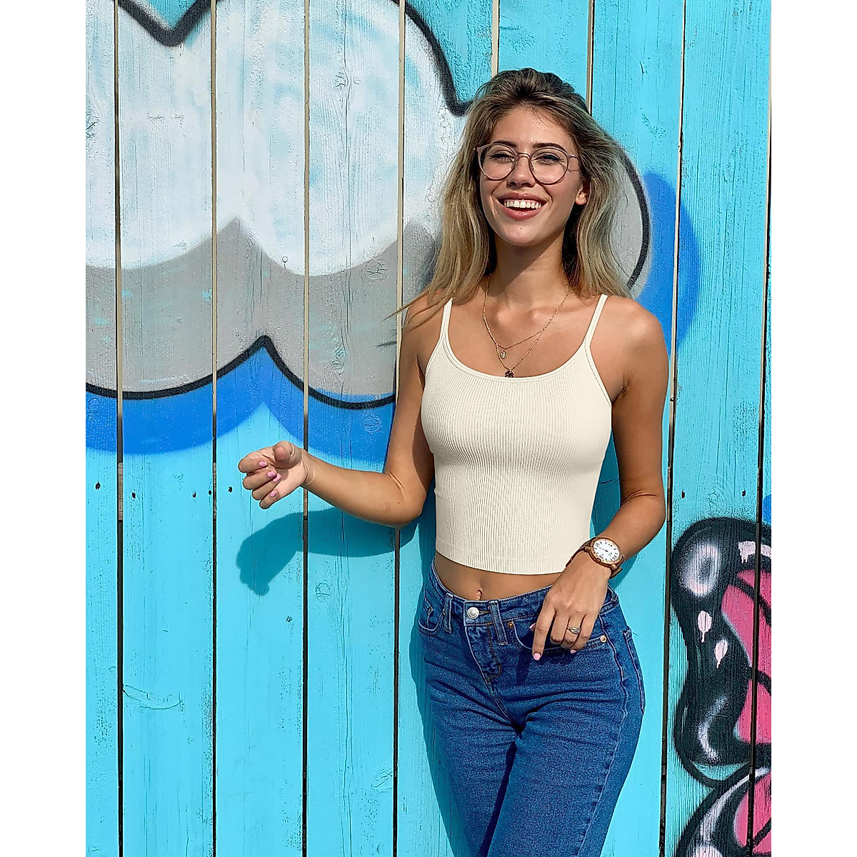 OQQ Women's 3 Piece Tank Tops Ribbed Adjustable Spaghetti Strips Workout Shirts Yoga Crop Tops Black Coffee Beige