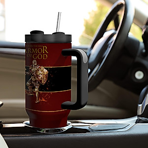 Equoza Put On The Full Armor Of God Christian Gifts for Men, Jesus Gifts Christian Coffee Mug 40 OZ Stainless Steel Tumbler,Double Wall Vacuun Insulated Cup with Lid and Straw(Pack of 1)