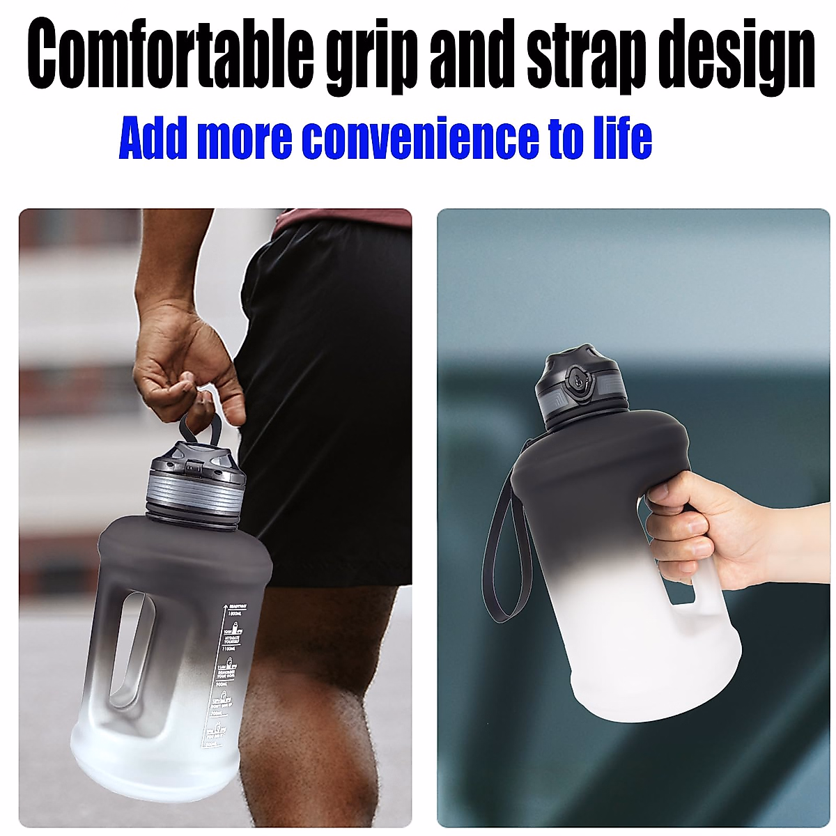 POPOACTI Sports Water Bottle, 63 Oz/1800mL, Leak Proof BPA Free Travel Outdoor For Men Women (Gradient_Black)