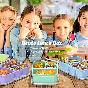 XGXN Bento Lunch Box Set - 4 Meal Prep Containers for Kids & Adults, Thickened and Easy-to-clean Lunch Box Containers, Stackable, Microwave Safe, BPA-Free (Wheat(Purple/Green/Blue/Orange))