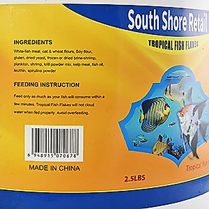 SOUTH SHORE RETAIL, LLC Premium Tropical Fish Food Flakes - 2.5lb Bulk Fish Food| Nutritionally Balanced Fish Food| Tropical Flakes with Color| Nutritious Diet with Shrimp, Plankton, and Spirulina