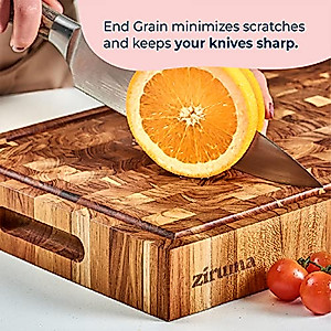 End Grain Butcher Block Cutting Board [2" Thick] Made of Teak Wood and Conditioned with Beeswax, Linseed & Lemon Oil. 17" x 11" by Ziruma