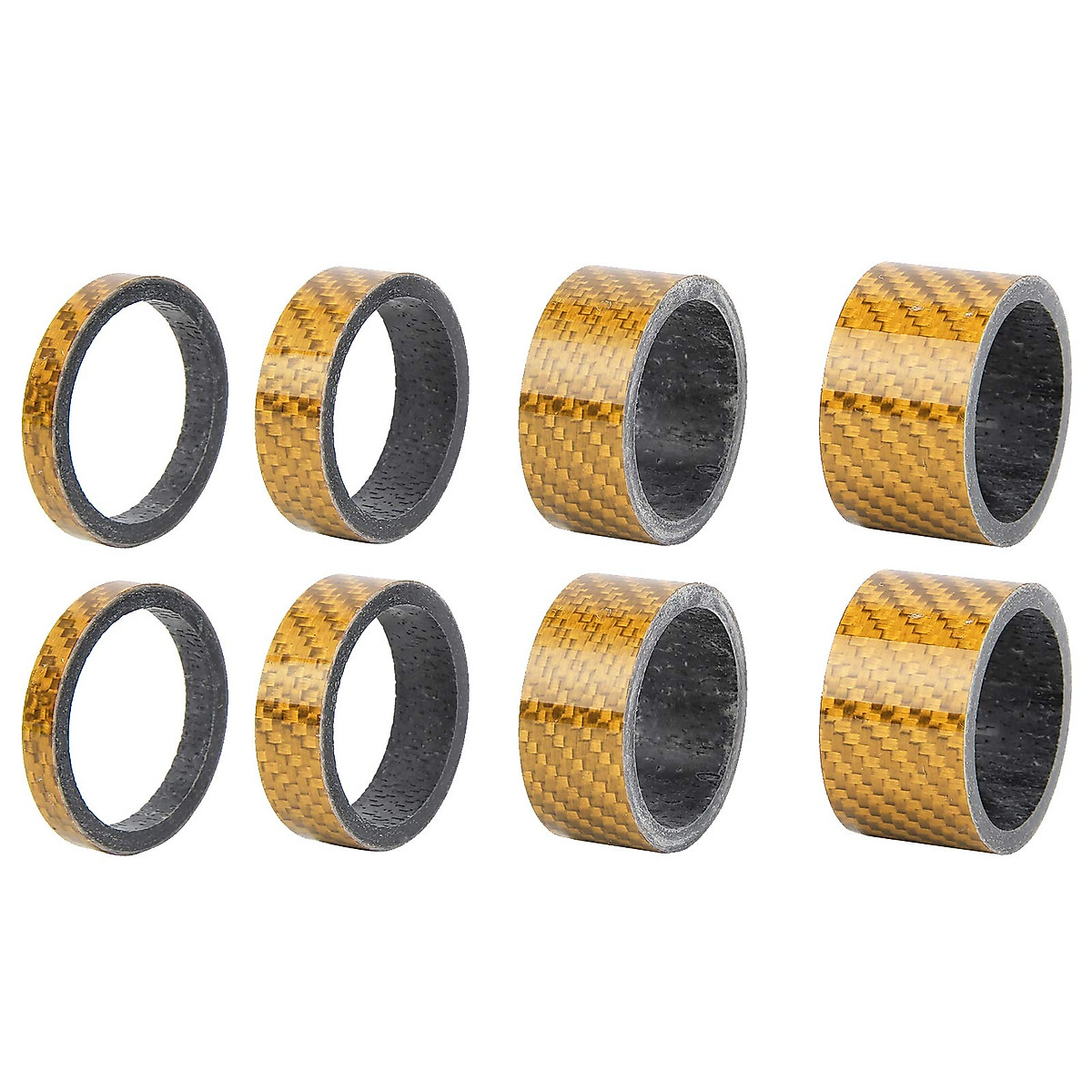 Keenso Carbon Fiber Bike Fork Washer Stem, 2 Set 5/10/15/20mm Bicycle Headset Front Fork Spacer Stem Bike Washer(Gold)