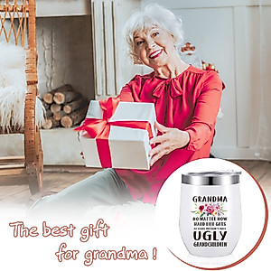 Patelai Grandma Gift Coffee Mug, at Least You Don't Have Ugly Children, Birthday Mother's Day Gift from Granddaughter, Ideal Gift for Grandmother, 12 oz Wine Tumbler with Gift Box