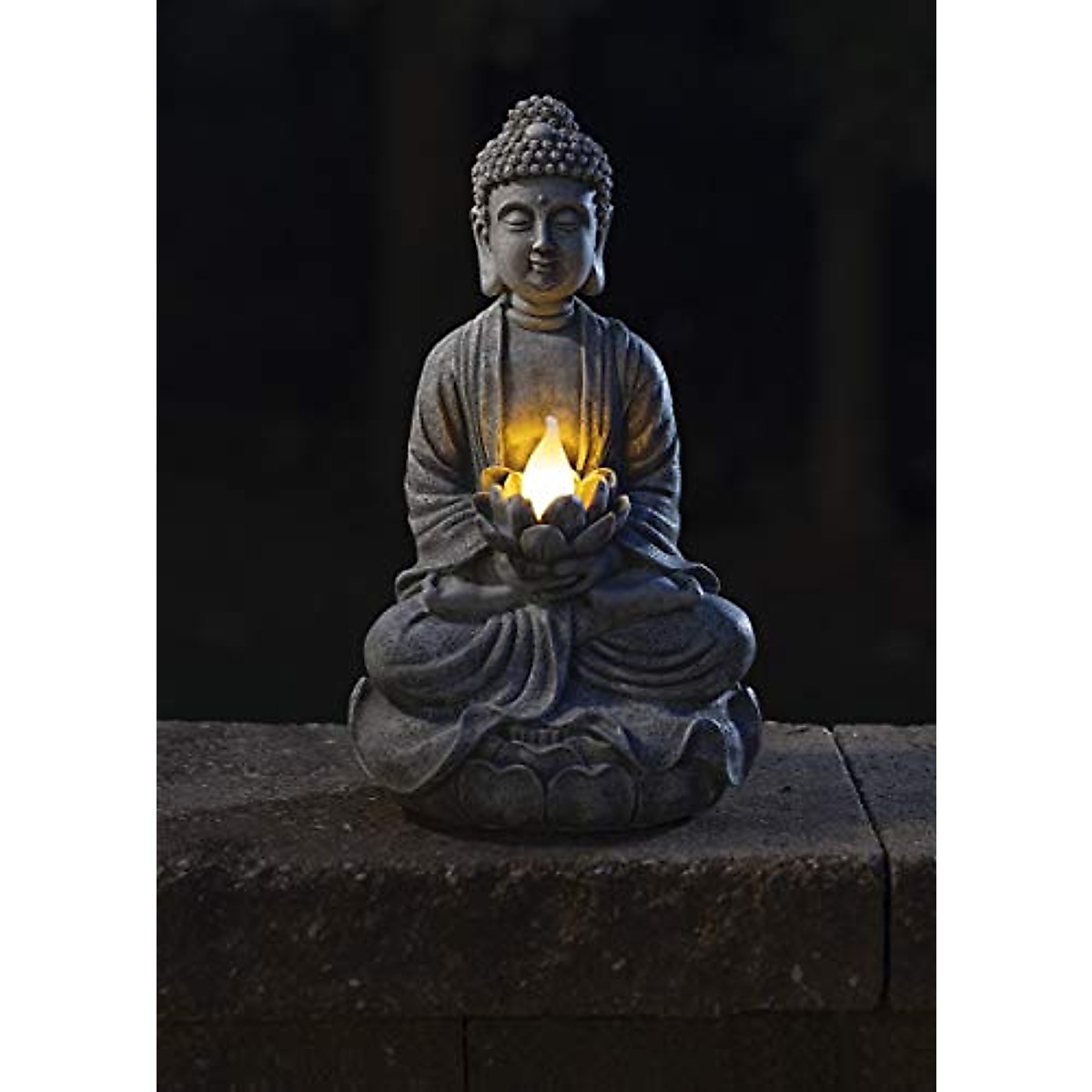 VP Home Zen and Tranquil Buddha Solar Powered Flickering LED Outdoor Decor Garden Light