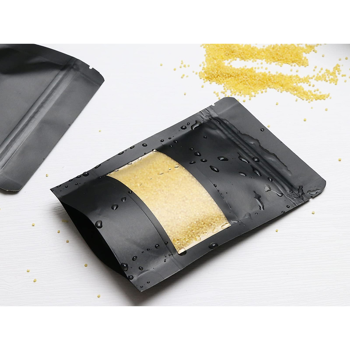 PQZKLDP 100pcs Black Kraft Paper Stand Up Pouches, Ziplock Stand Up Food Storage Bags with Matte Window, Reusable, Heat-Sealable for Packaging in Home , Office , Outdoors (Mixed Size)