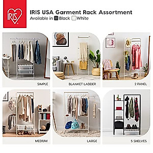 IRIS USA Clothes Rack with 4 Metal Shelves, Freestanding Clothing Racks for Hanging Clothes, Easy to Assemble, Standing Metal Sturdy Garment and Accessories Rack, Small Space Storage Solution, White