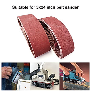 Aiyard 3 x 24 Inch Aluminum Oxide Sanding Belts, 3 Each of 40/80/120/150/240/400 Assorted Grits Abrasive Belts for Belt Sander, 18-Pack