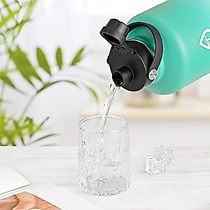 TAKETAU Insulated Sports Water Bottle with Straw Cap & Spout Lid, 2 lids Stainless Steel 64 oz Half Gallon Double Wall Growler Vacuum Flask Wide Mouth Large Thermos, Keep Drinks Cold or Hot (64 Jade)