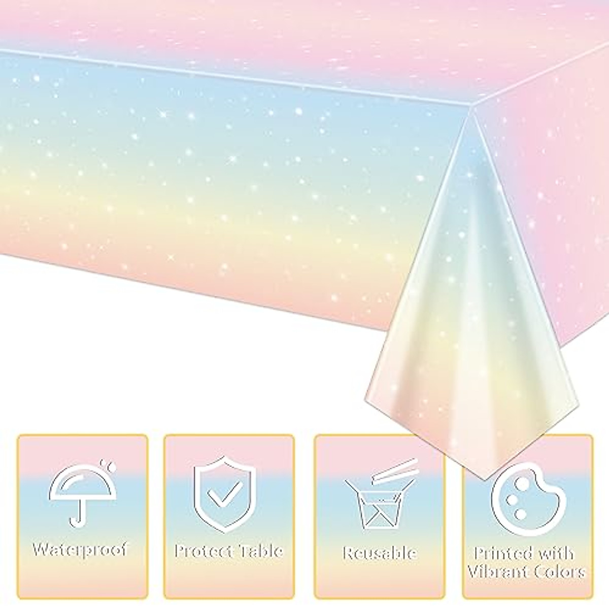QUERICKY 4 Pack Pastel Rainbow Tablecloths, 51x87'' Plastic Disposable Rectangle Pastel Rainbow Table Cover for Girls Rainbow Birthday Party Decorations Baby Shower Party Supplies
