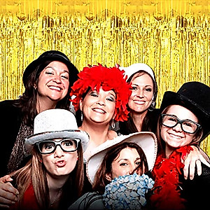 8 Pack Gold Tinsel Foil Fringe Curtain Backdrop, 3.28Ft x 8.2Ft Metallic Streamers for Photo Booth Birthday Wedding Bridal Shower Bachelorette New Year Party Thanksgiving Christmas Decorations