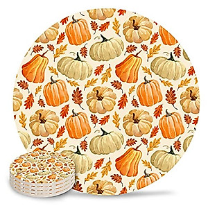 QUANJJ Autumn Maple Leaf Coasters Ceramic Set Round Absorbent Drink Coaster Coffee Tea Cup Placemats Table Mat (Color : D, Size : 8pcs)