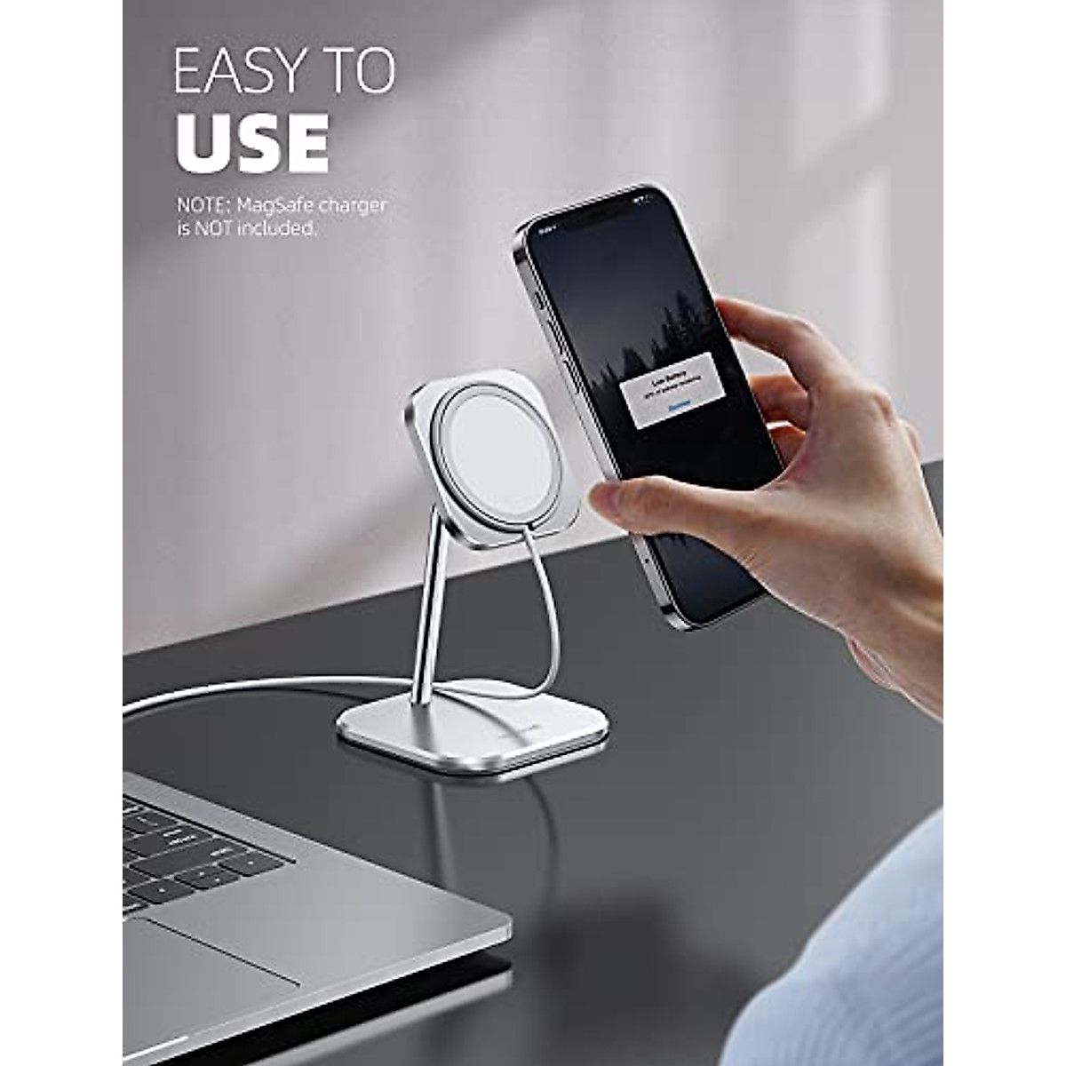 Lamicall Phone Stand for MagSafe Charger - Adjustable Aluminum Charging Holder Dock Cradle for Desk 360° Rotation, Compatible with Apple iPhone 14 Plus 13 12 Mini, Pro, Pro Max[MagSafe Not Included]