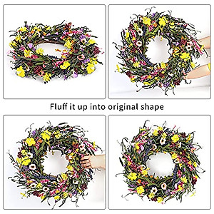 Sggvecsy Daisy and Lavender Wreath 22’’ Wildflower Spring Summer Artificial Silk Wreath for Front Door Home Wall Wedding Festival Farmhouse Holiday Decor