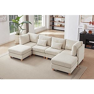 FREEHOMAE Sectional Sofa Couch,Modular Sectional Sofa,Sectional Couches for Living Room,Cloud Couch,L Shaped Couch with Removable Ottomans.（4Seat+2 Ottoman-White）