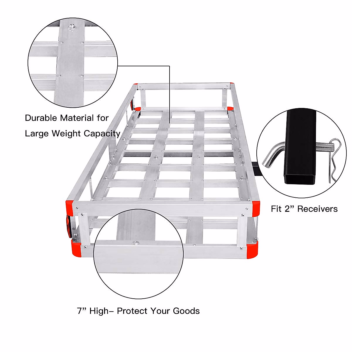 IRONMAX Hitch Cargo Carrier, 60” x 22” x 7” Trailer Hitch Mount Aluminum Cargo Carrier Fits 2” Receiver, Heavy Duty Vehicle Rear Cargo Basket for SUV, Car, Van, Truck, 500LBS Capacity
