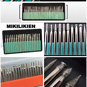 Diamond Burr Bits,MIKILIKIEN Drill Kit for Rotary Tool Metal Woodworking Router Grinding Engraving Carving- 1/8"(3mm) Shank Pack of 120Pcs/ 4Sets