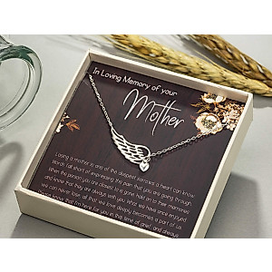 RareLove Sympathy Gifts for Loss of Mother,Bereavement Condolence Gifts,Remembrance Gifts,925 Sterling Silver Angel Wing Heart Pendant Necklace,Sorry for Your Loss Gift Memorial Gifts