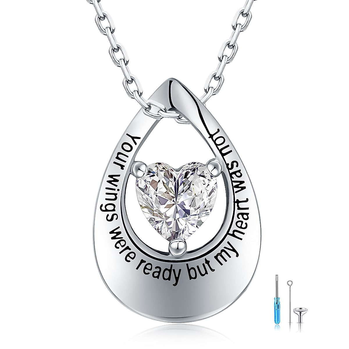 925-Sterling-Silver Teardrop Urn Necklace for Ashes - Hollow Teardrop with Heart Cremation Jewelry Ash Silver Tear Drop Urn Jewelry Water Droplets Urn Necklaces Ashes for Women Teen Girls