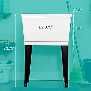 19 Gallon Utility Sink Laundry Tub by JS Jackson Supplies with Adjustable Metal Legs, Ideal for Laundry room, Basement, or Garage Workshop. Heavy Duty Shop Sink. No Faucet Included (White)