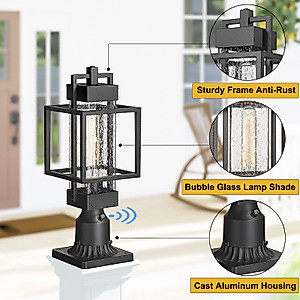 GOORAY Dusk to Dawn Sensor Outdoor Post Light Fixtures, Exterior Post Lantern Pier Mount Base Pillar Light Bubble Glass Waterproof Outside Lamp Light Fixture for Garden Patio House, 2375/1GS-SBK