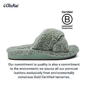 OLUKAI Hila Heu Women's Slipper, Women's Slip-On Shoes, Genuine Shearling, Wet Grip Soles for Inside & Outside Wear, Cute & Ultra-Soft Comfort Fit, Muted Green/Muted Green, 9