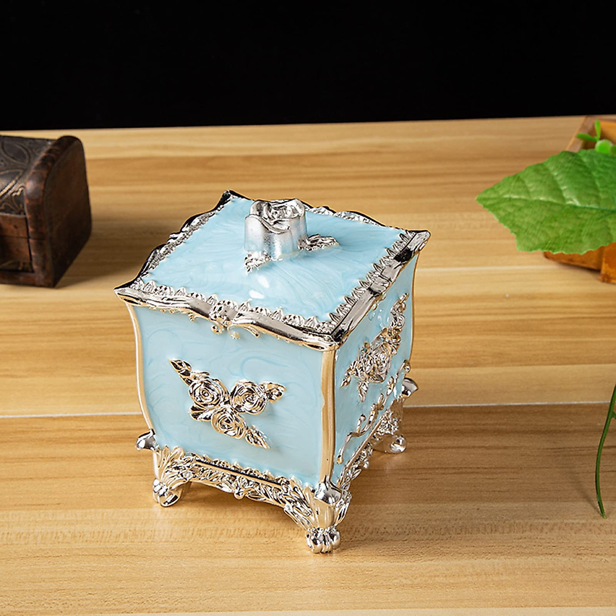 HUIFACAI Cotton Swab Storage Box with Lid Q-Tip Swab Holder Cotton Jar Cotton Swab Dispenser Box Cosmetics Organizers, as the pic show, Silver