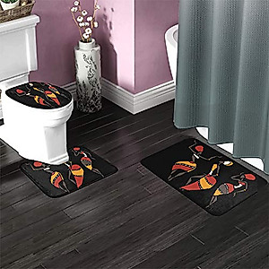 HGOD DESIGNS African Women Bath Mat,Beautiful African Dancing Woman in Ethnic Style Bathroom Mat 3 Piece Set Non-Slip Bathmat Antiskid Pad Doormat and Toilet Lid Cover Set