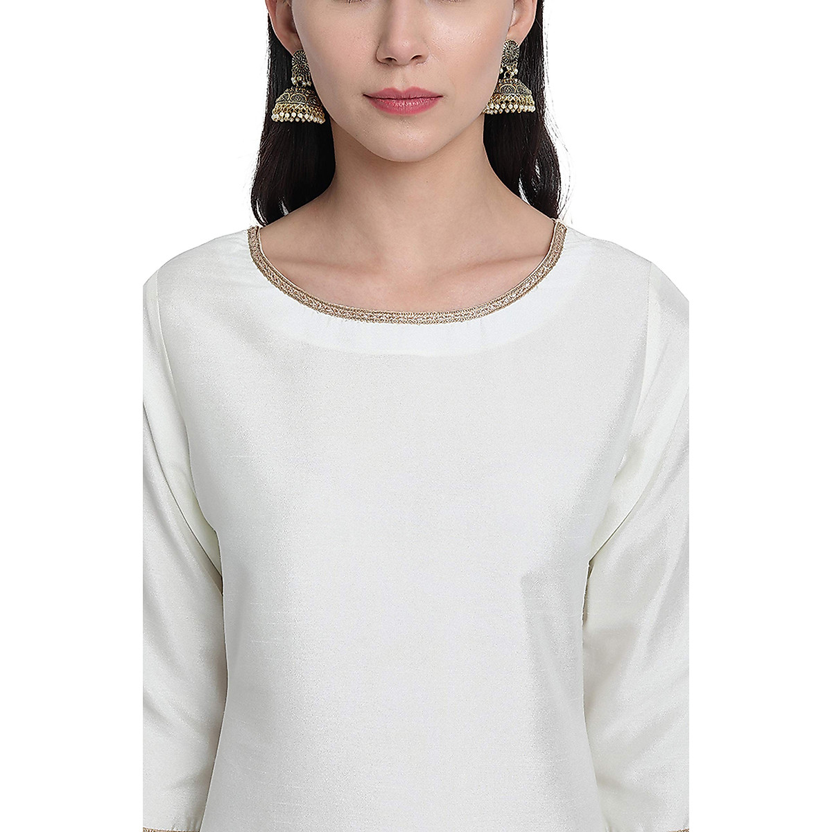 Janasya Indian Women's Off-White Poly Silk Kurta With Pant And Dupatta(SET268-KR-NP-XL)