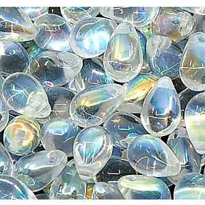 Czech 50-Piece Glass Beads, 6x9mm, Teardrop Transparent Crystal Clear AB