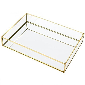 GEEKLLS Breakfast Tray Storage Tray Gold Rectangle Glass Makeup Organizer Tray Dessert Plate Jewelry Display Home Kitchen Decor