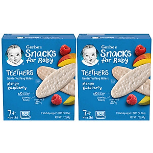 Gerber Snack for Baby Teethers, Mango Raspberry, Gentle Teething Wafers Flavored with Real Fruits, 12 Individually Wrapped 2-Packs (24 Wafers/Box) (Pack of 2 Boxes)