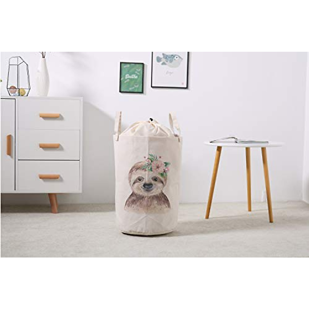 LifeCustomize Large Laundry Basket Hamper Cute Baby Sloth Collapsible Drawstring Storage Baskets Nursery Baby