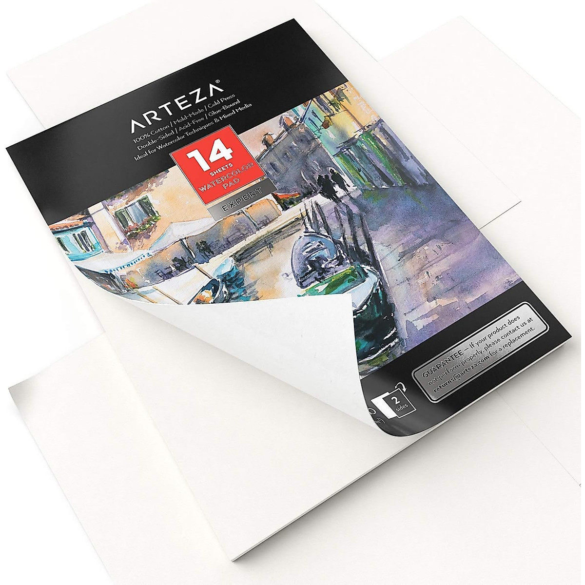ARTEZA Watercolor Paper, 14 Sheets, 9x12 Inches Watercolor Pad, 140lb/300gsm, 100% Cotton, Double-Sided, Cold Press, Acid Free Art Paper