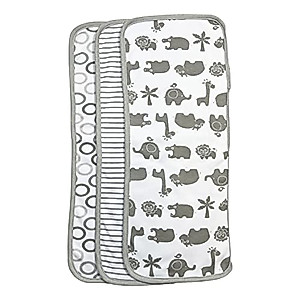 Spasilk Baby 3 Pack 100% Cotton Burp Cloths for Newborn Boys and Girls, Gray Animals, One Size